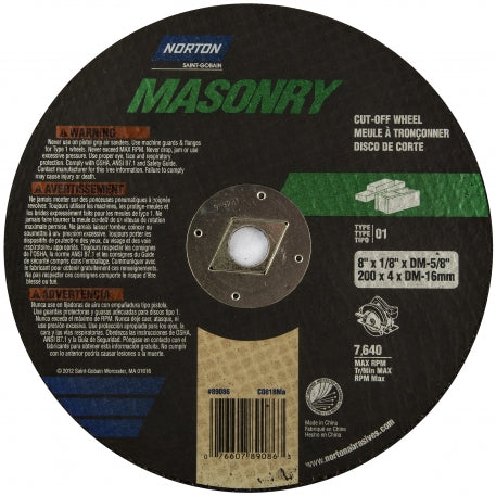 Norton Masonry C SC Type 01/41 Circular Saw Cut-Off Wheel 7" X 1/8" X ...